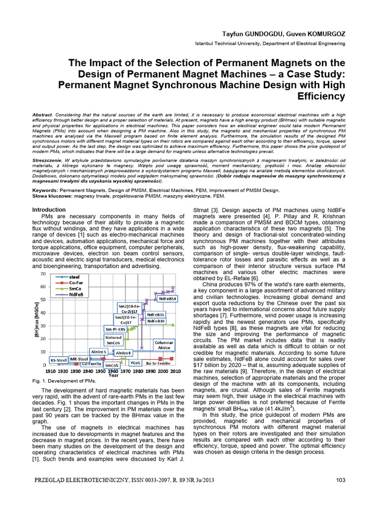 The Impact of The Selection of Permanent Magnets On The Design of PM Machines - Case Study | PDF ...