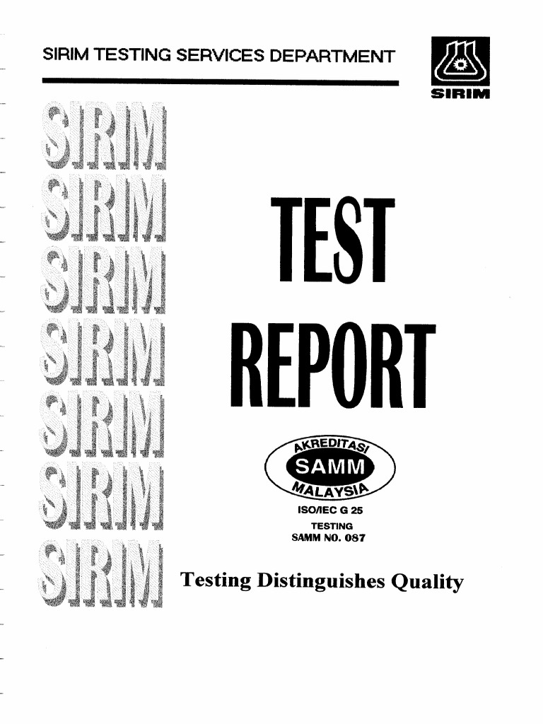 Test No 105 - SIRIM Testing Malaysia, Potibility Testing and Approval | PDF
