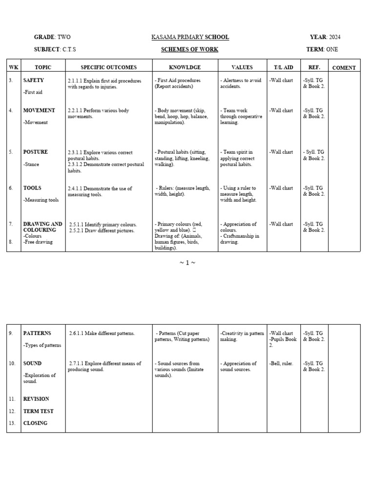 Grade 2 CTS Scheme of Work Term 1 | PDF | Cognition | Cognitive Science