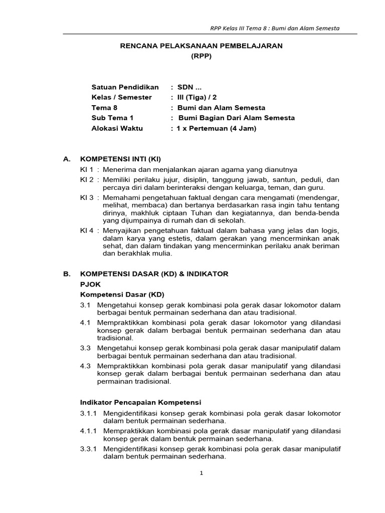 Kelas 3 RPP Tema 8 | PDF