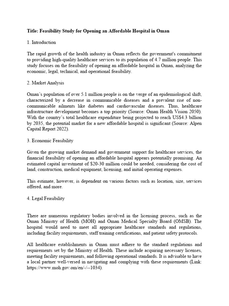 Feasibility Study for Affordable Hospital in Oman | PDF | Health Care ...