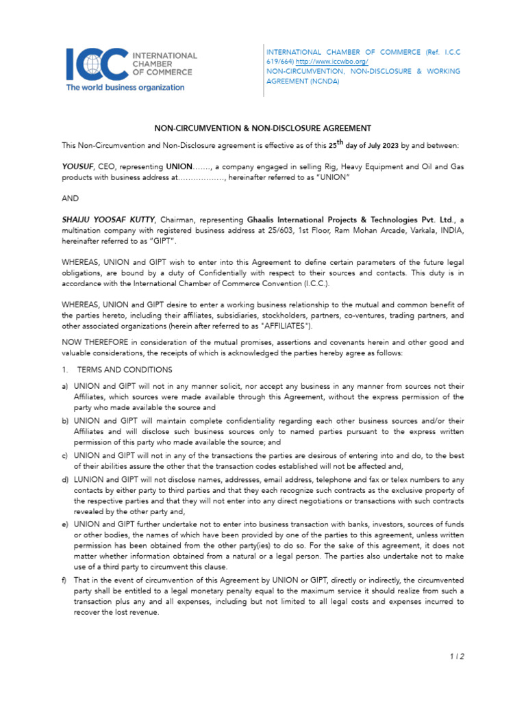 NCNDA-GIPT-UNION(draft) | PDF | Non Disclosure Agreement | Signature