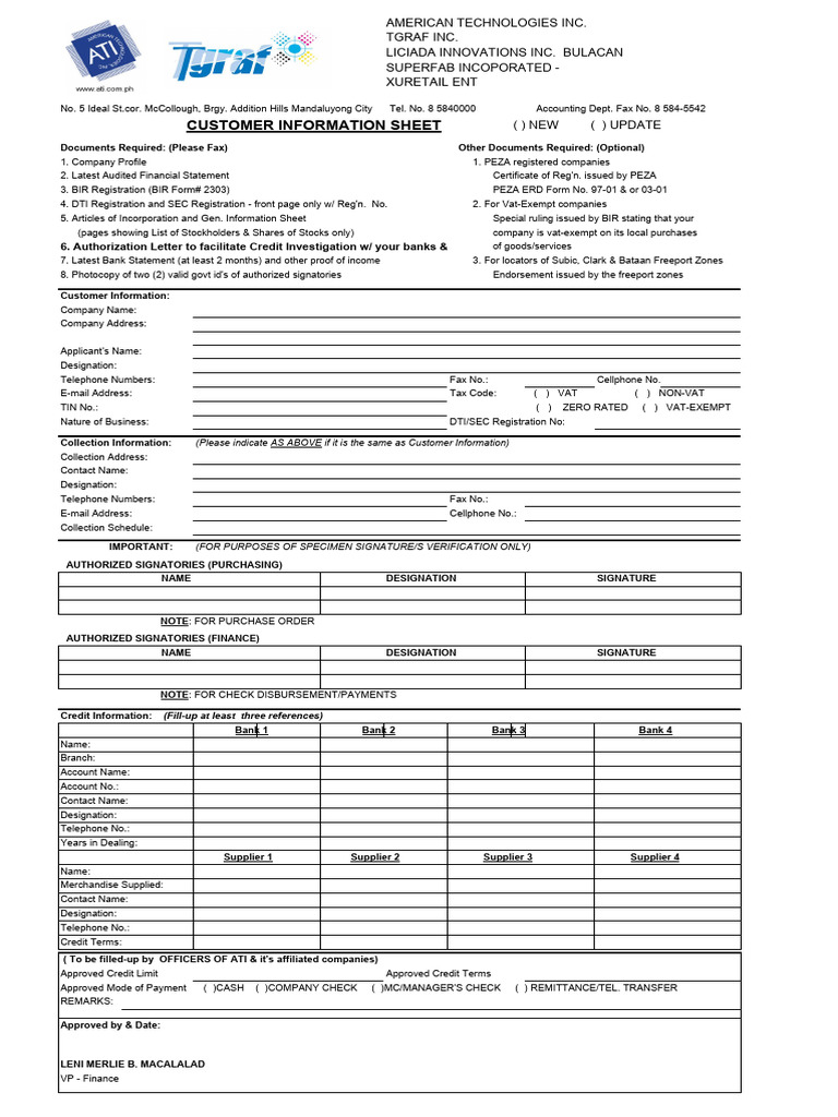 Ati Customer Information Sheet.2 | PDF | Banks | Economies