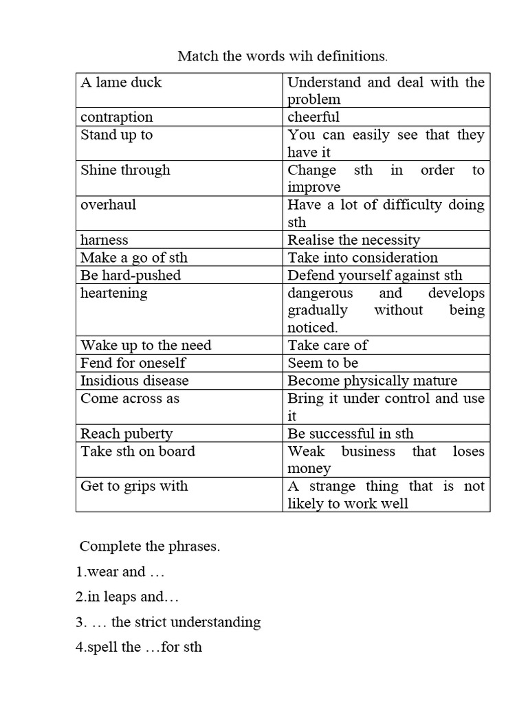 CAE Match the Words With Definitions | PDF
