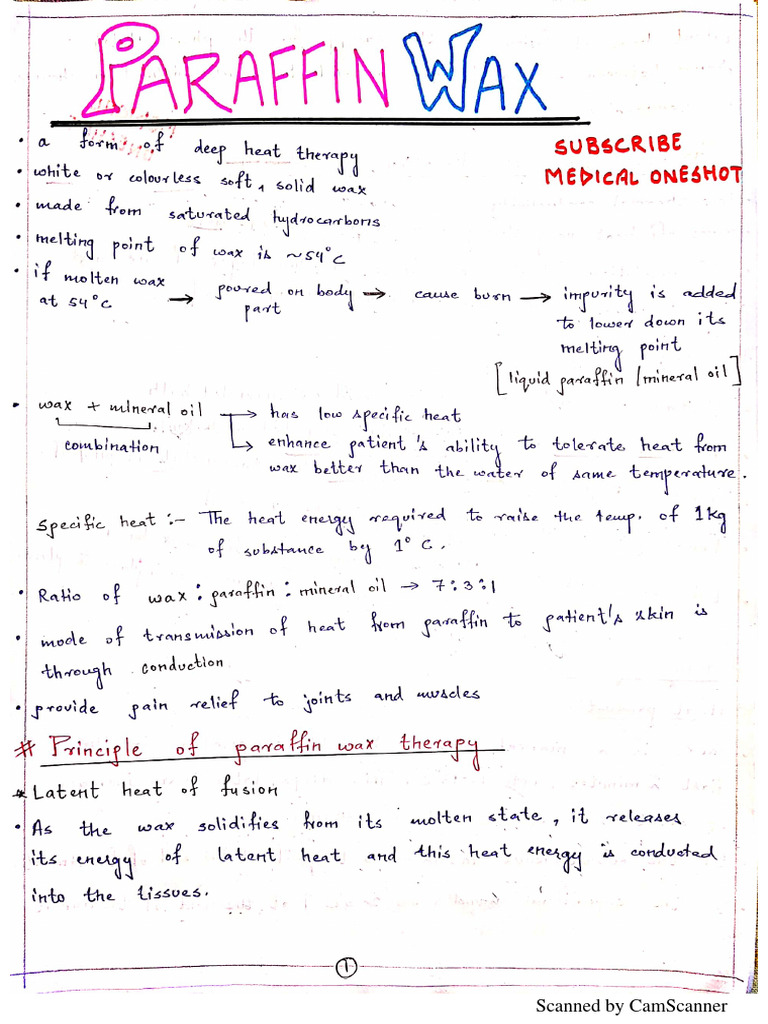 Paraffin Wax Therapy (Handwritten Notes) | PDF