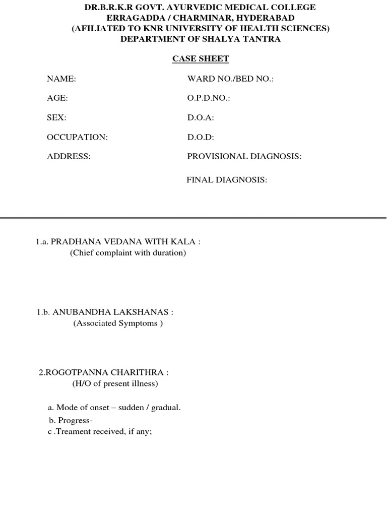 shalya case sheet NEW-1 | PDF | Clinical Medicine | Medical Specialties