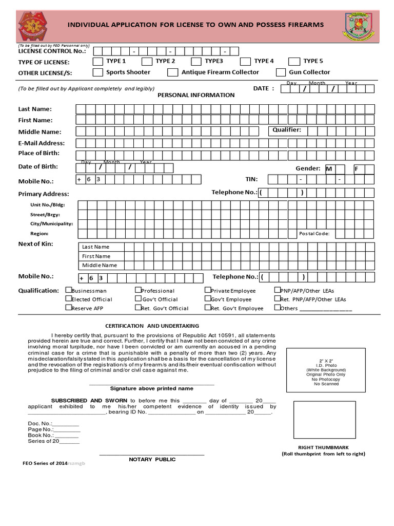 Firearm License Application Form | PDF | Government | Common Law