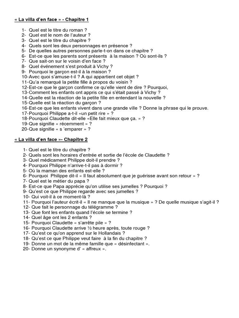 La villa d'en face - Chapitres 1 et 2 | PDF | Arts du langage et ...