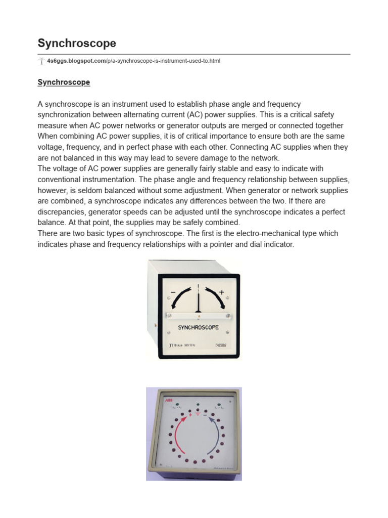Synchro Scope | PDF | Physical Sciences | Electrical Engineering