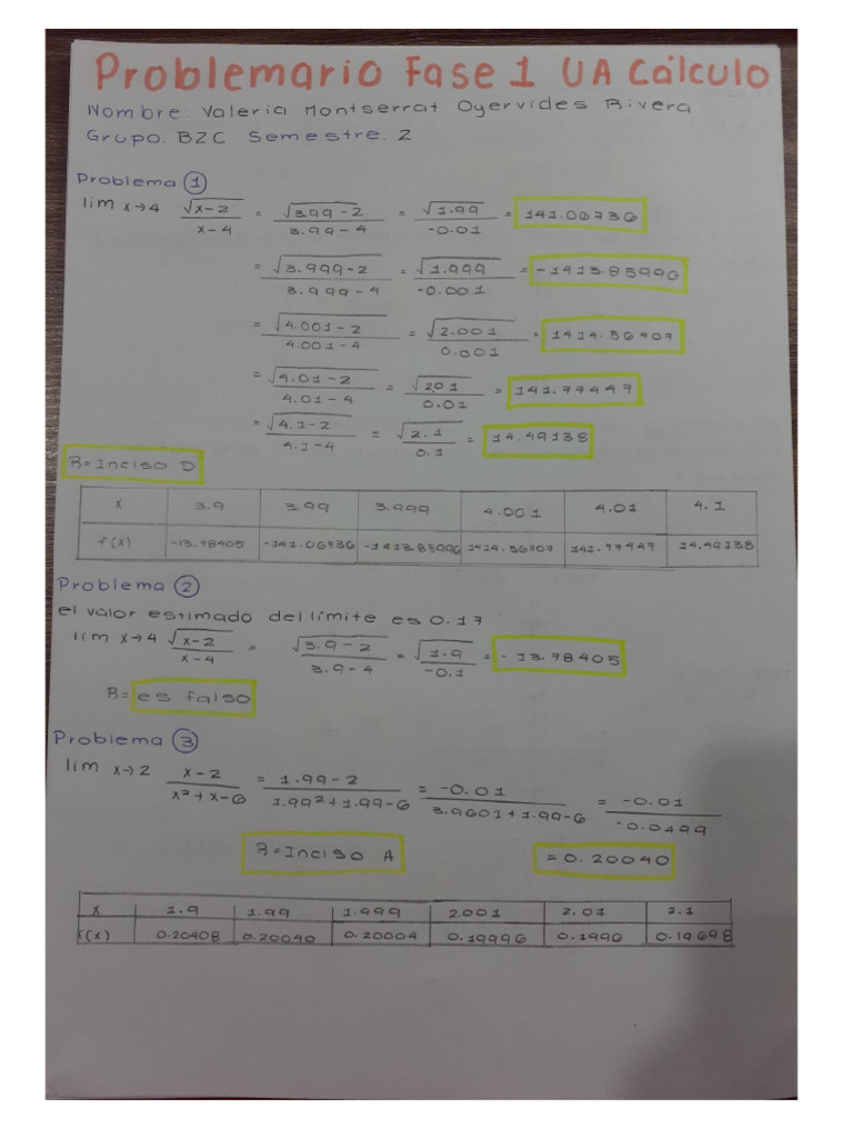Vmor - Problemario 1 - Fase 1 - Calculo | PDF