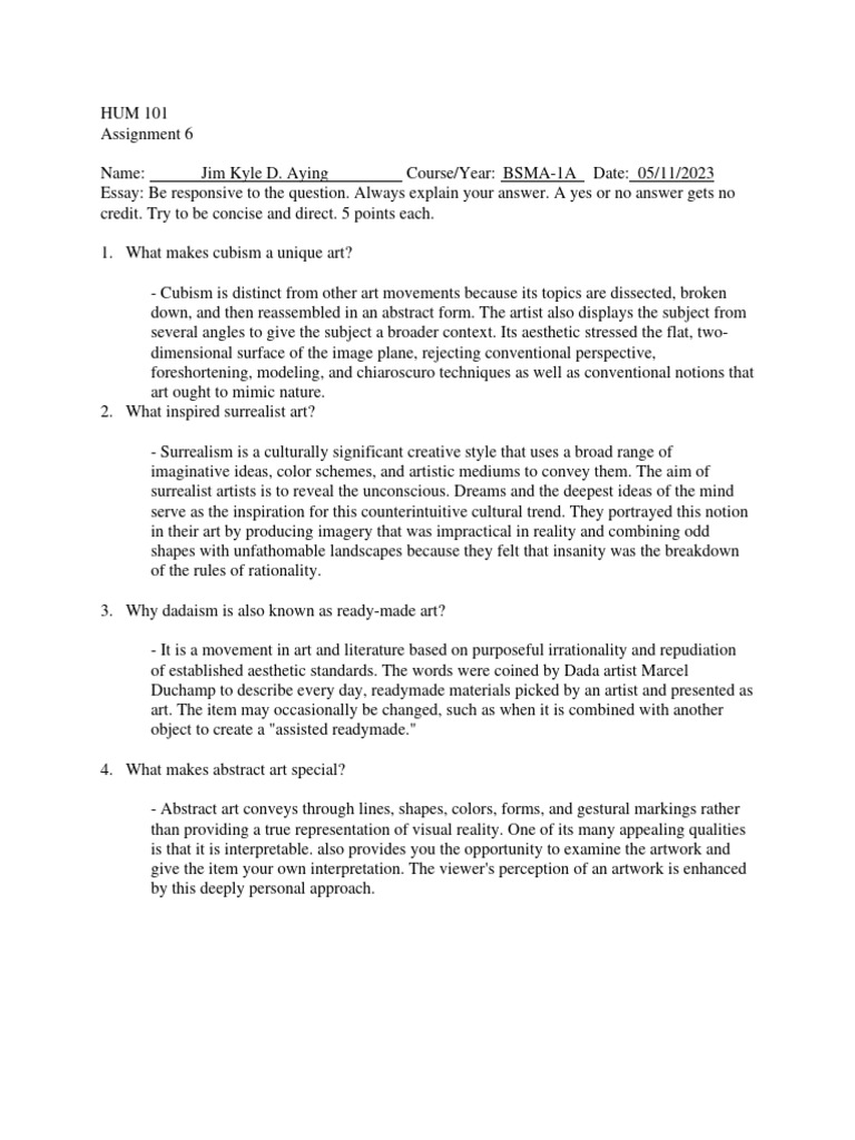 HUM 101 Assignment 6 | PDF | Social Science | Philosophy