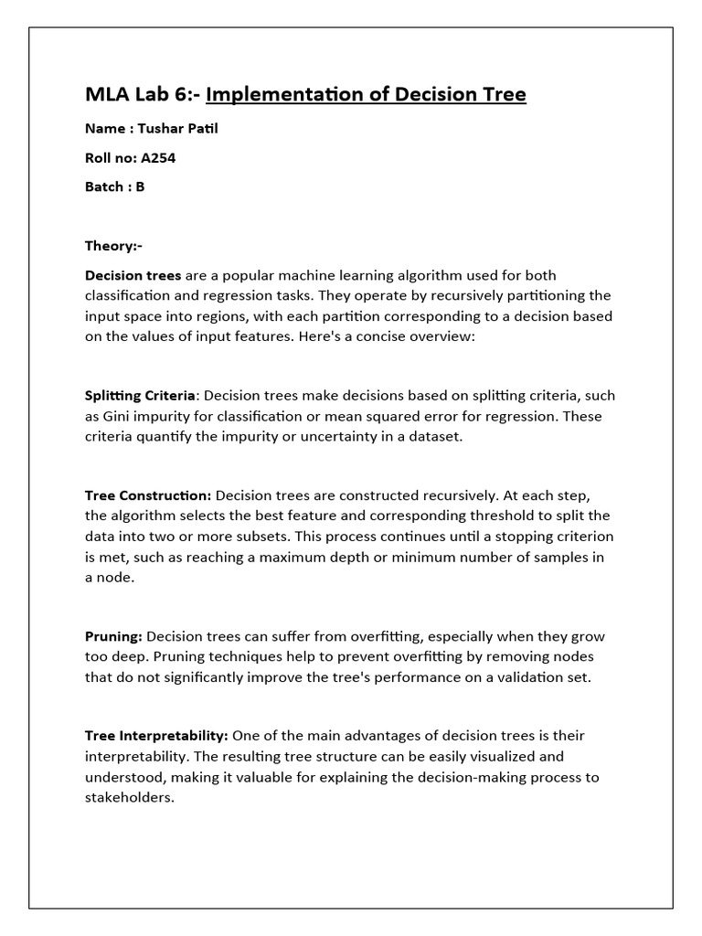 MLA Lab 6:-Implementation of Decision Tree | PDF | Algorithms ...