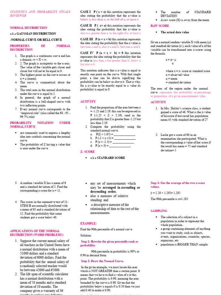 Statistics and Probability Finals Reviewer | PDF | Normal Distribution ...