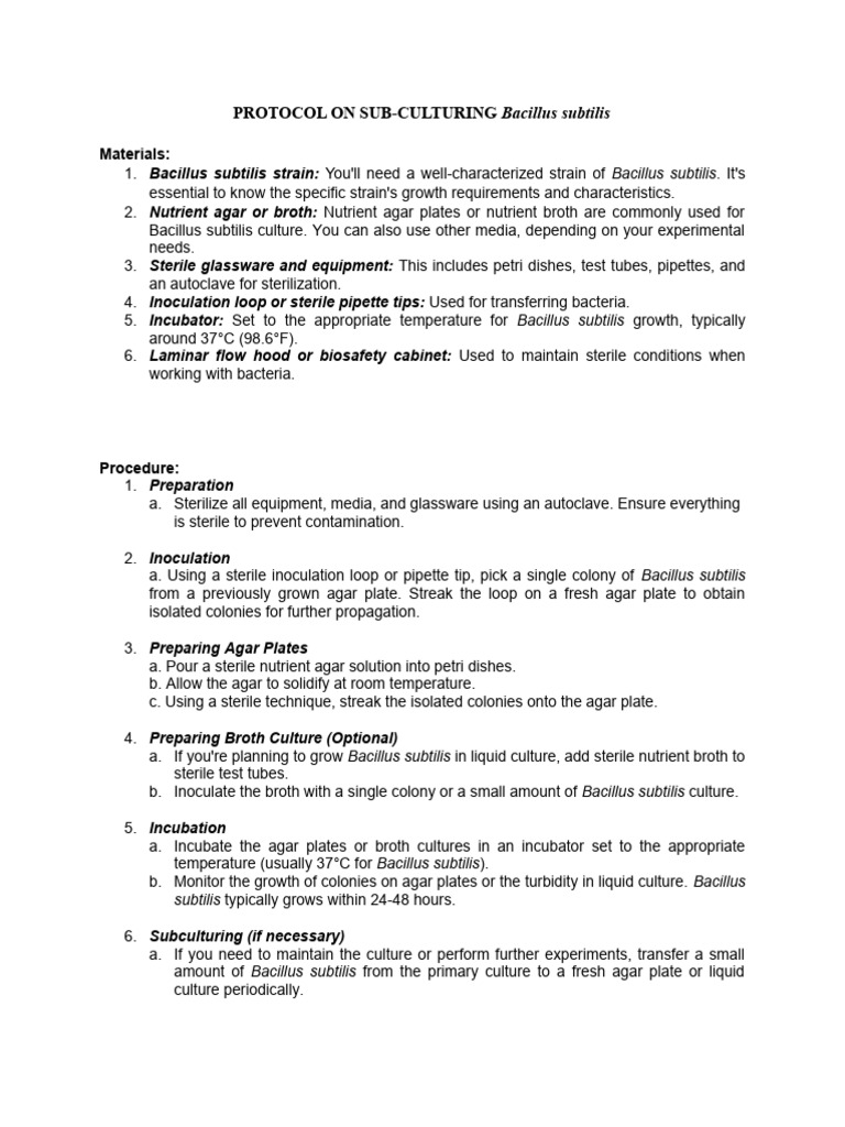 Bacillus Subtilis | PDF | Sterilization (Microbiology) | Agar