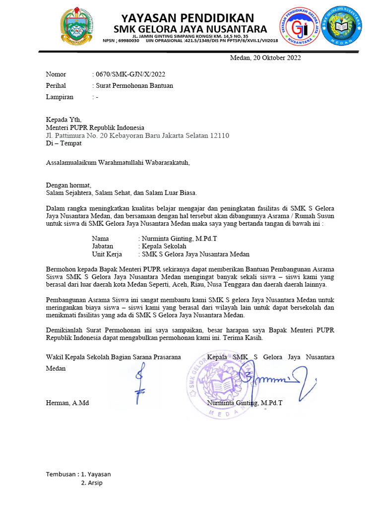 Surat Permohonan Bantuan Asrama Siswa SMK S Gelora Jaya Nusantara Medan ... Surat Permohonan Bantuan Asrama Siswa SMK S Gelora Jaya Nusantara Medan ...