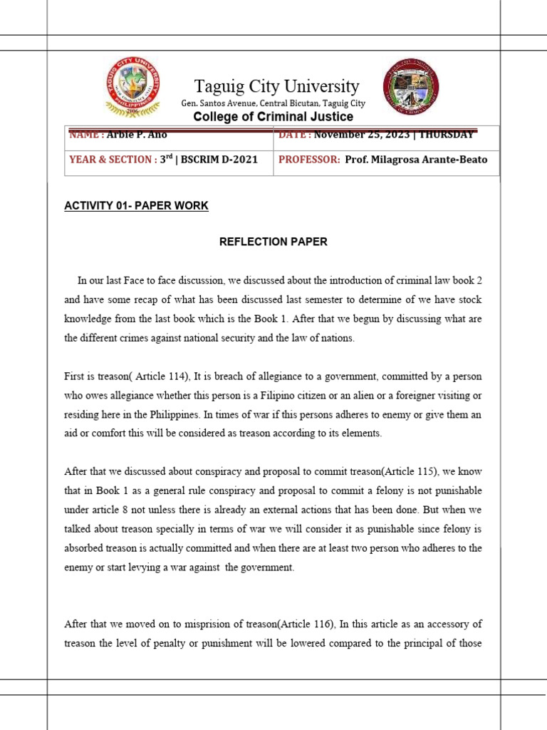 Activity 01 Reflection Ano | Download Free PDF | Treason | Crime & Violence
