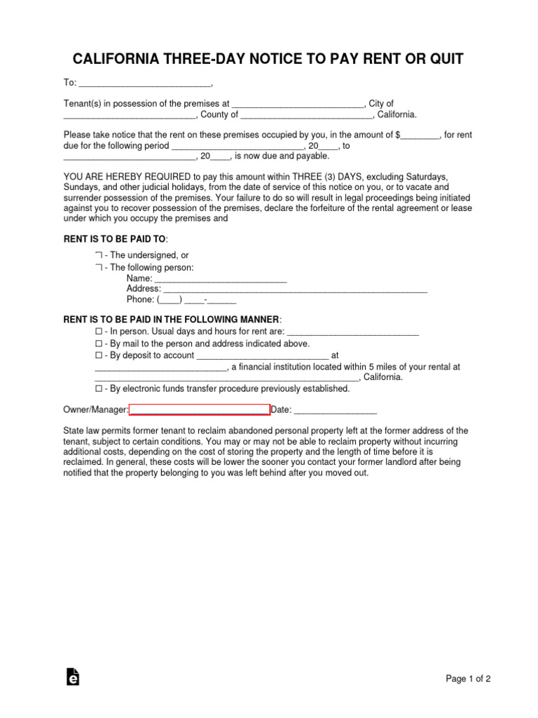 California 3-Day Rent Notice Template | PDF | Renting | Leasehold Estate