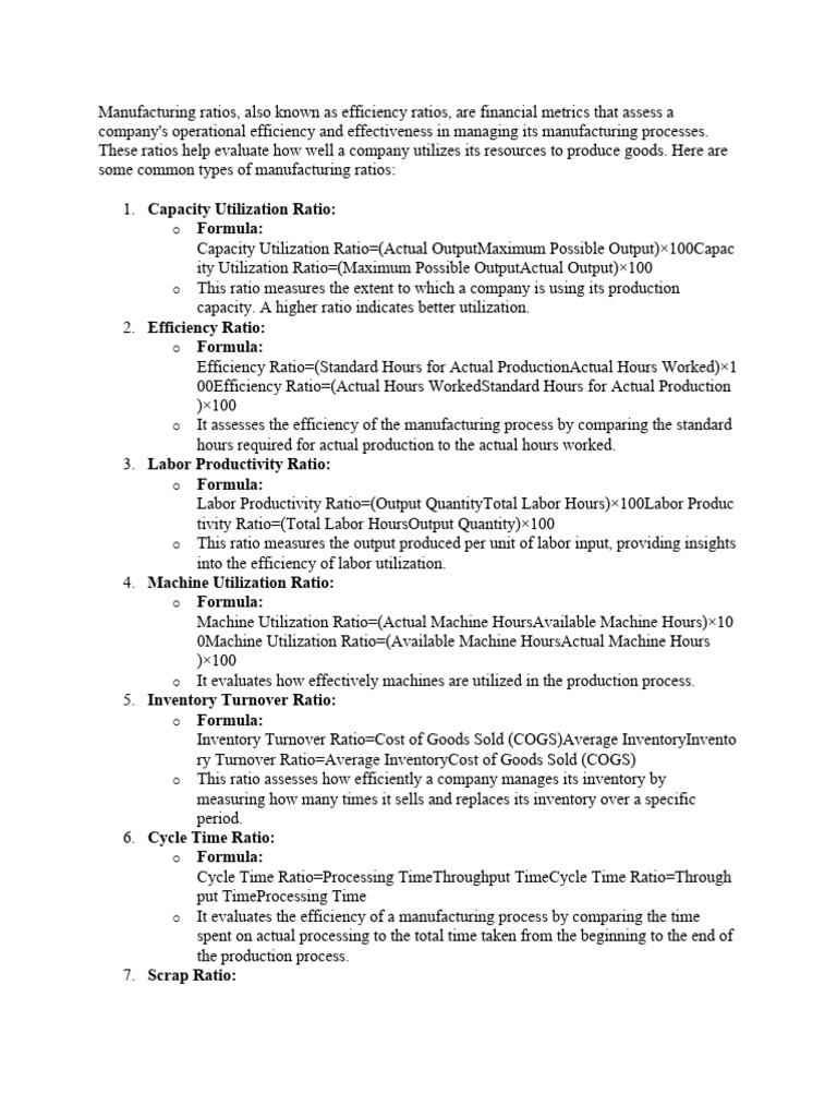 Theory of Manufacturing Ratios | PDF | Inventory | Capacity Utilization