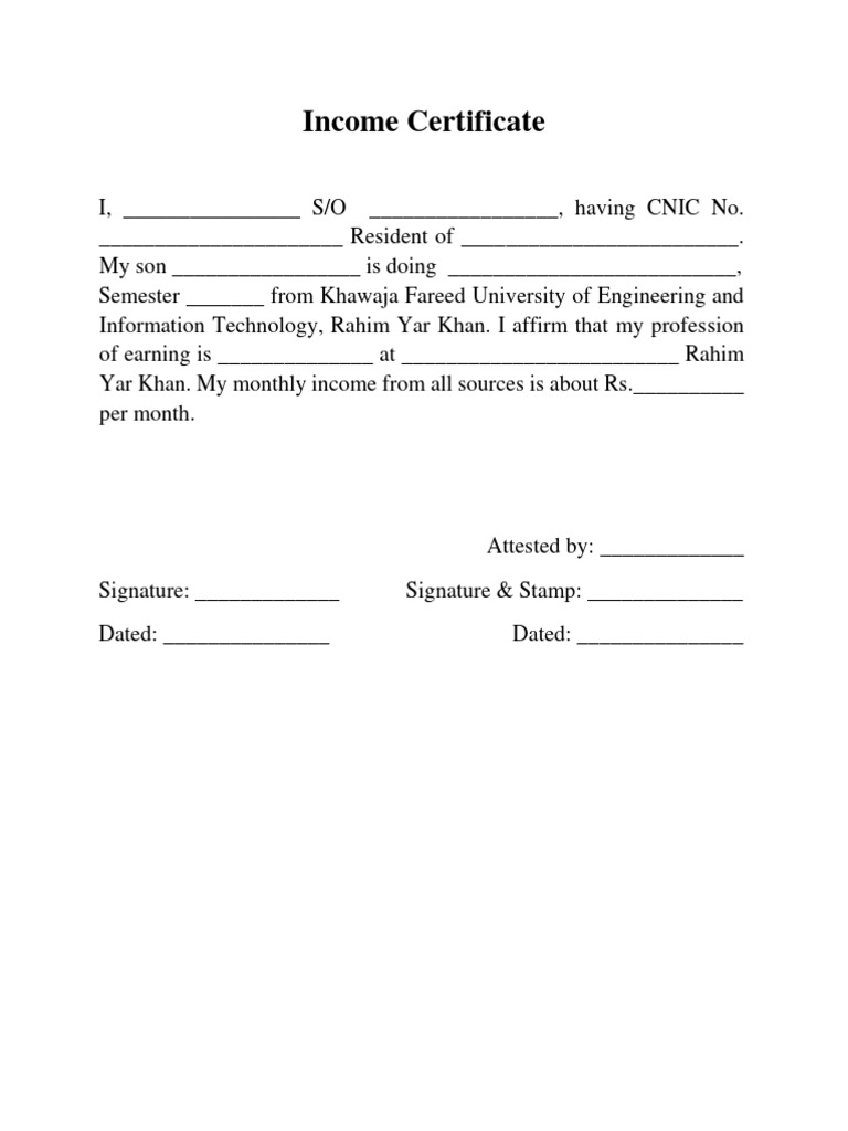 Income Certificate Template for India | PDF