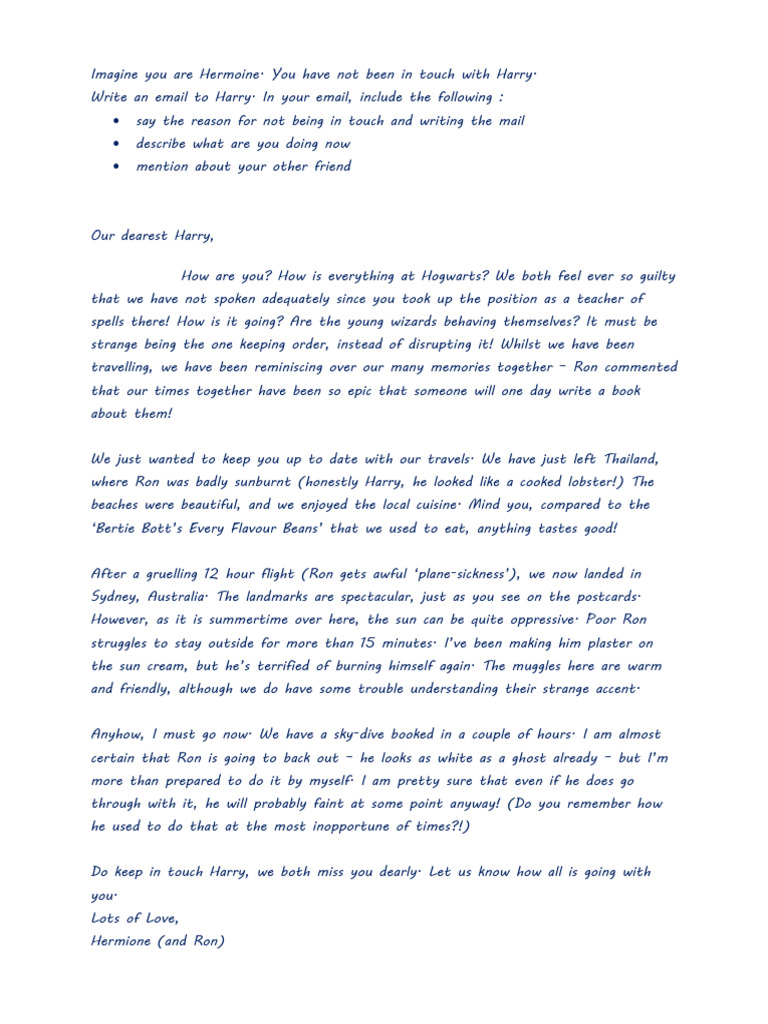 Informal Letter Example 3 - Harry Potter | PDF
