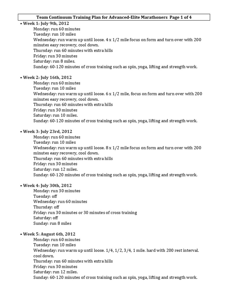 TC Training Plan For Advanced Elite Marathoners | PDF