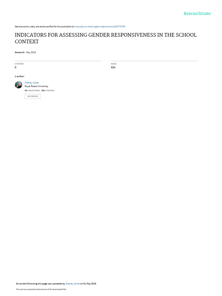 Indicators For Assessing Gender Responsiveness in The School Context | PDF | Teachers | Learning