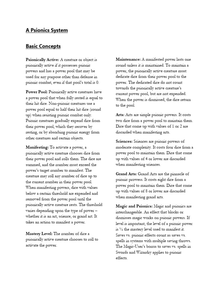 A Psionics System | PDF | Gary Gygax Games | D20 System