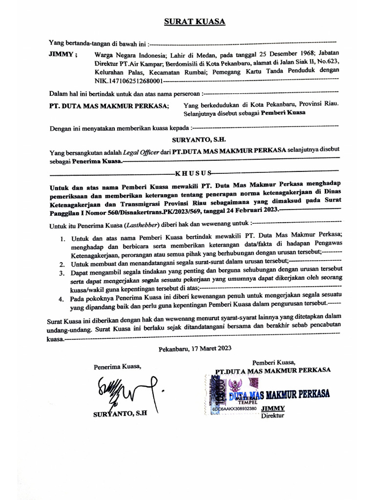 Contoh Surat Kuasa | PDF