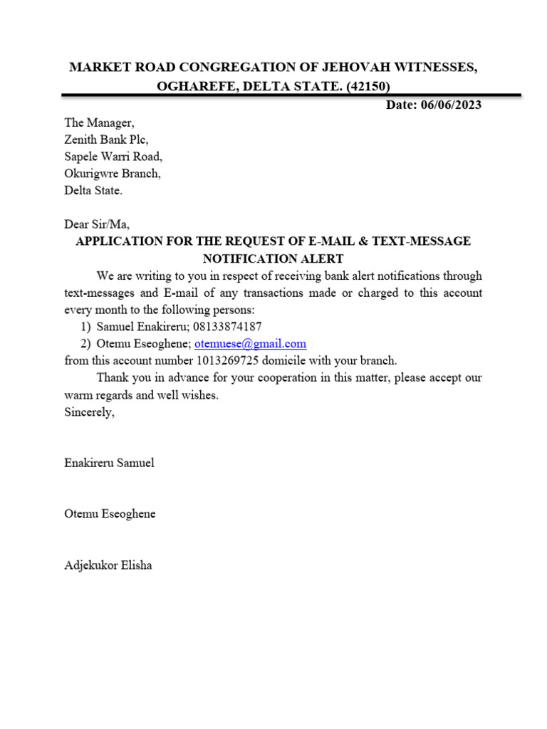 Notification For Bank Alert | PDF