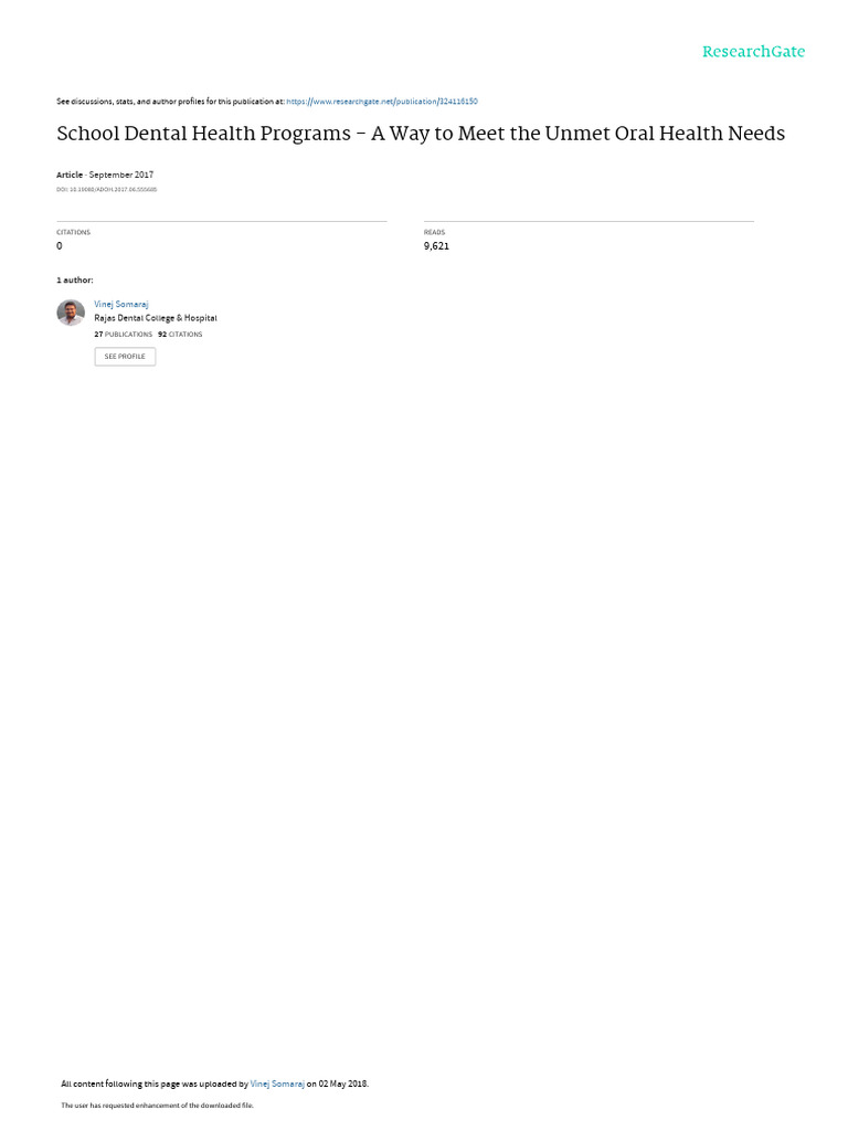 School Dental Health Programs - A Way To Meet The | PDF | Dentistry ...