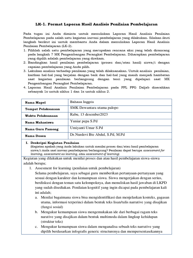Hasil Asesment Pembelajaran | PDF | Karier & Perkembangan