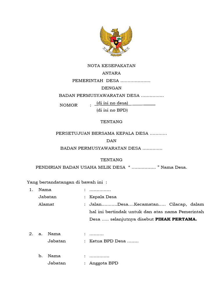 Nota Kesepakatan Pendirian Bumdesa | PDF | Griya & Taman