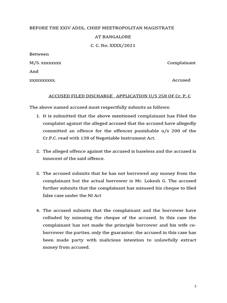 Discharge Application IN NI Case | Download Free PDF | Public Sphere ...