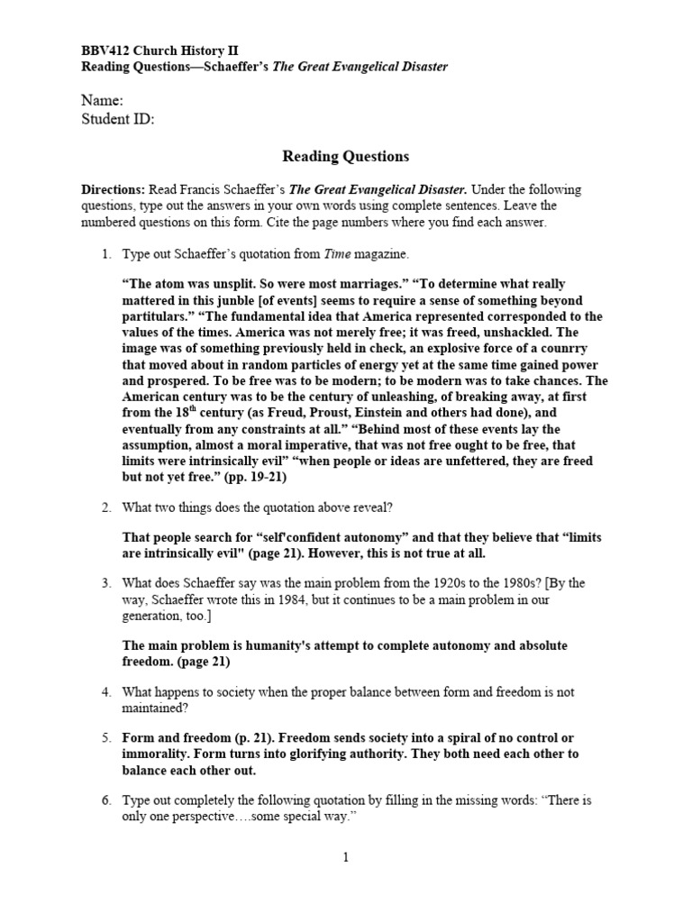 Peralta - Michelle-BBV412-Schaeffer Reading Questions. | PDF | Biblical Inerrancy | God