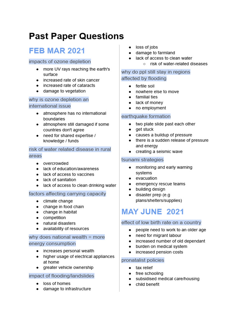 EVM Past Paper Questions (2021-2022) | PDF | Climate Change | Water