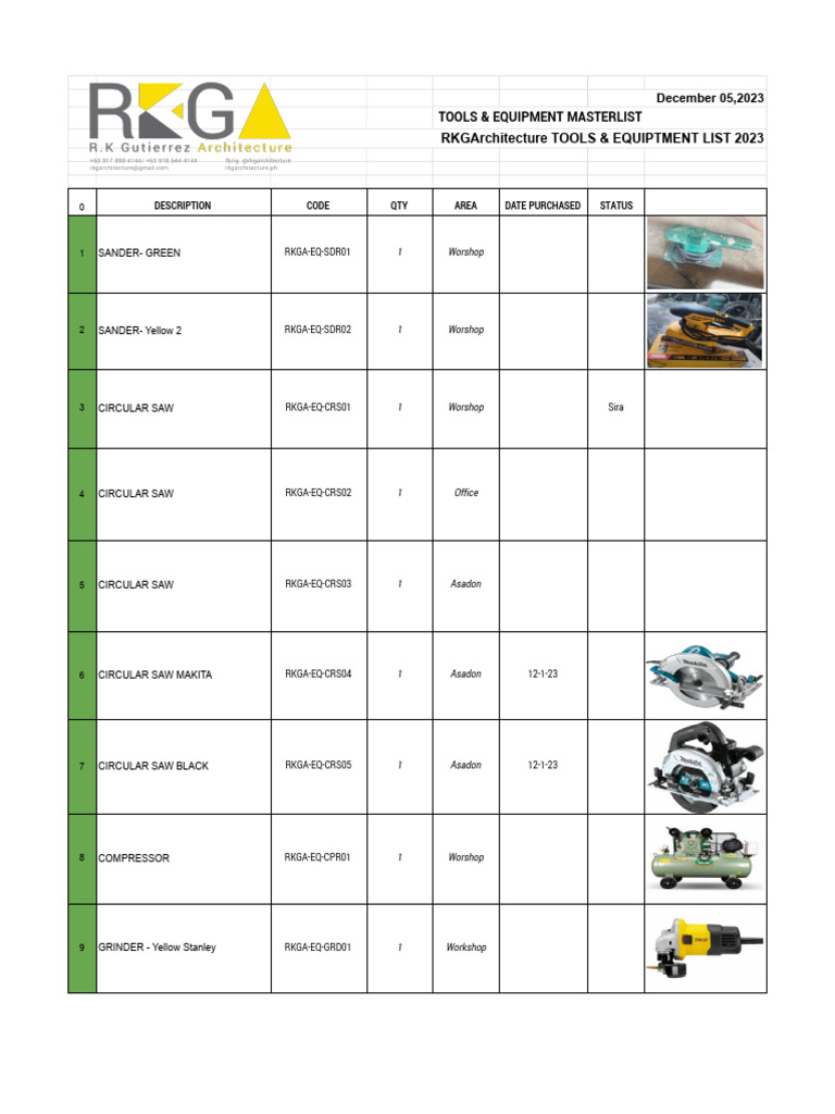 MASTERLIST TOOLS INVENTORY | PDF | Drill | Mechanical Engineering