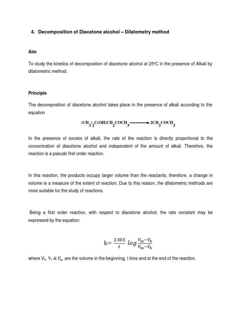 Decomposition of Diacetone Alcohol | PDF | Sodium Hydroxide | Chemical ...