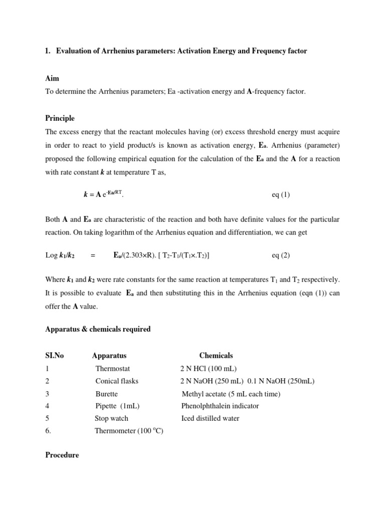 Experiment 1 Ester Hydrolysis New Pdf Reaction Rate Constant