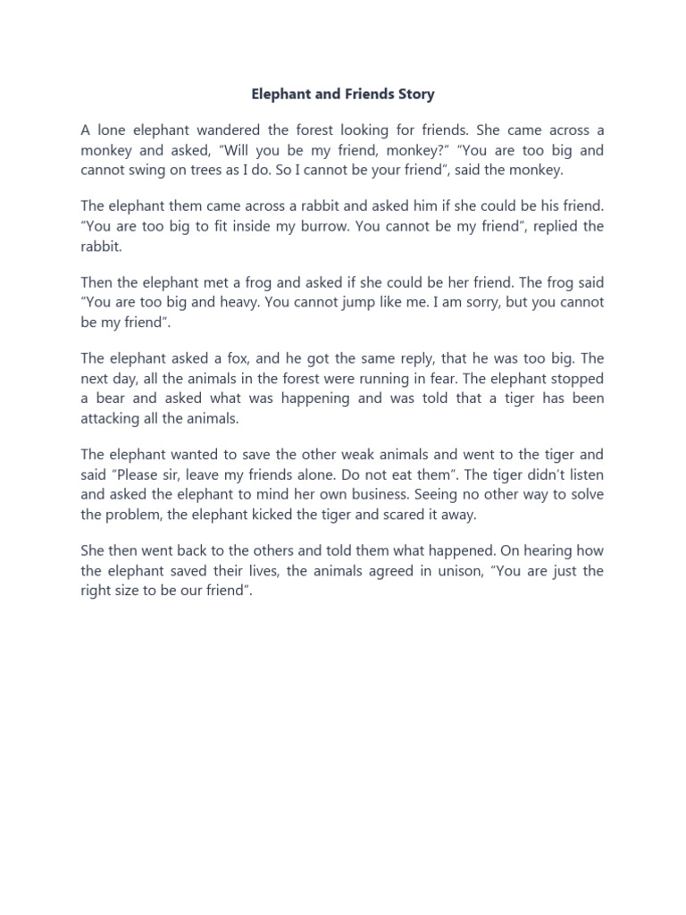 Elephant and Friends Story | PDF