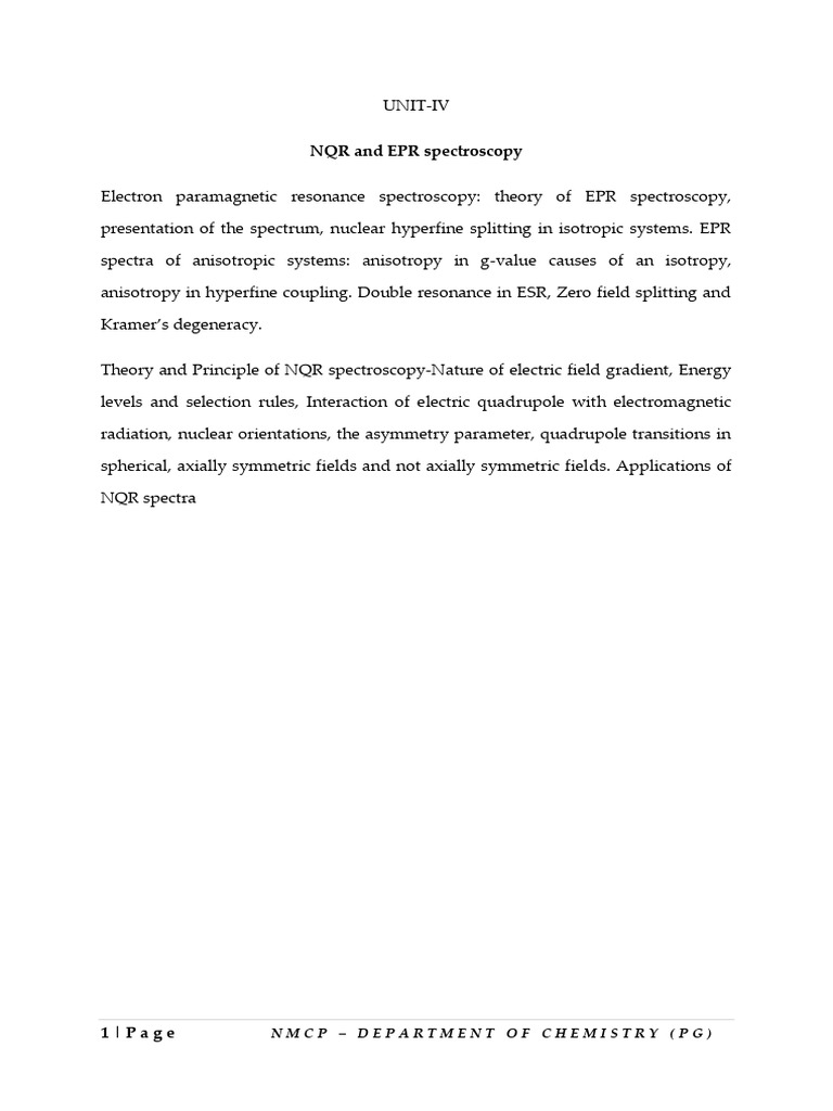 NQR and EPR Spectros | PDF | Electron Paramagnetic Resonance | Nuclear ...