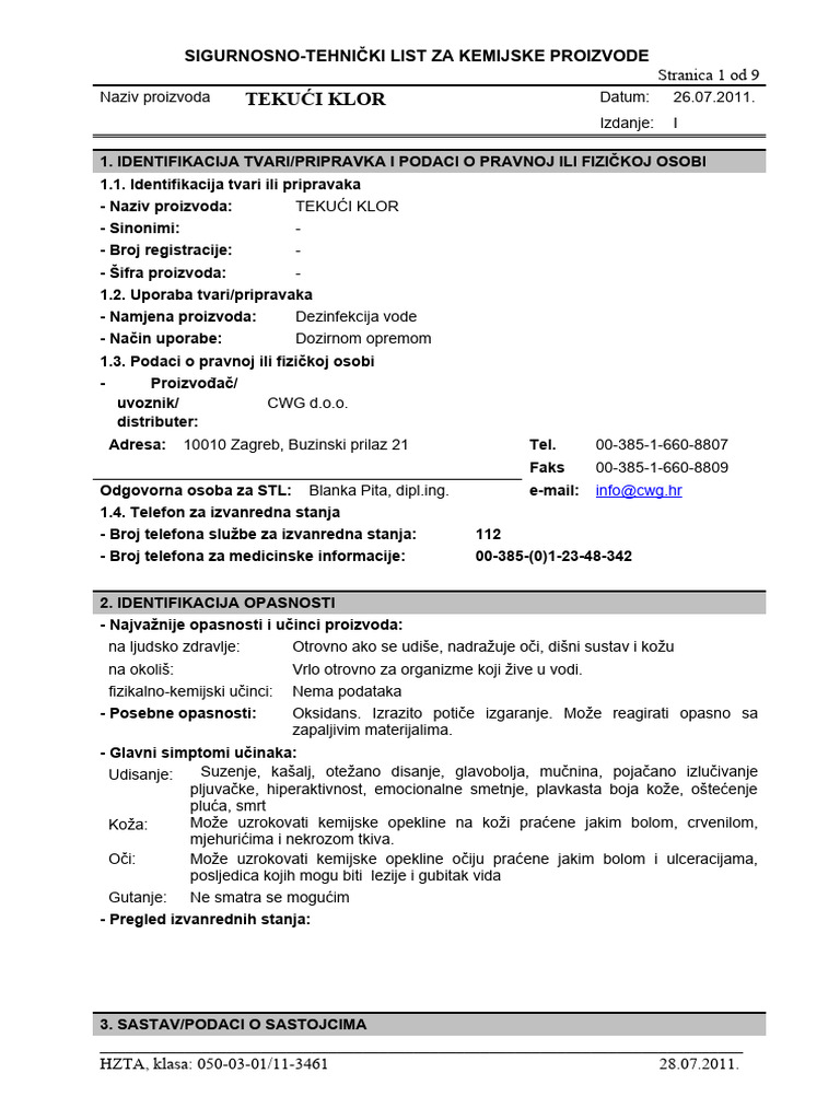 Tekući Klor - 1 | PDF