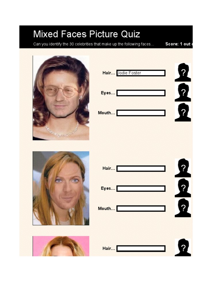 Celebrity Face Merge Quiz | PDF