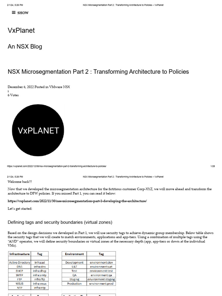NSX Microsegmentation Part 2 - Transforming Architecture To Policies - VxPlanet | PDF ...