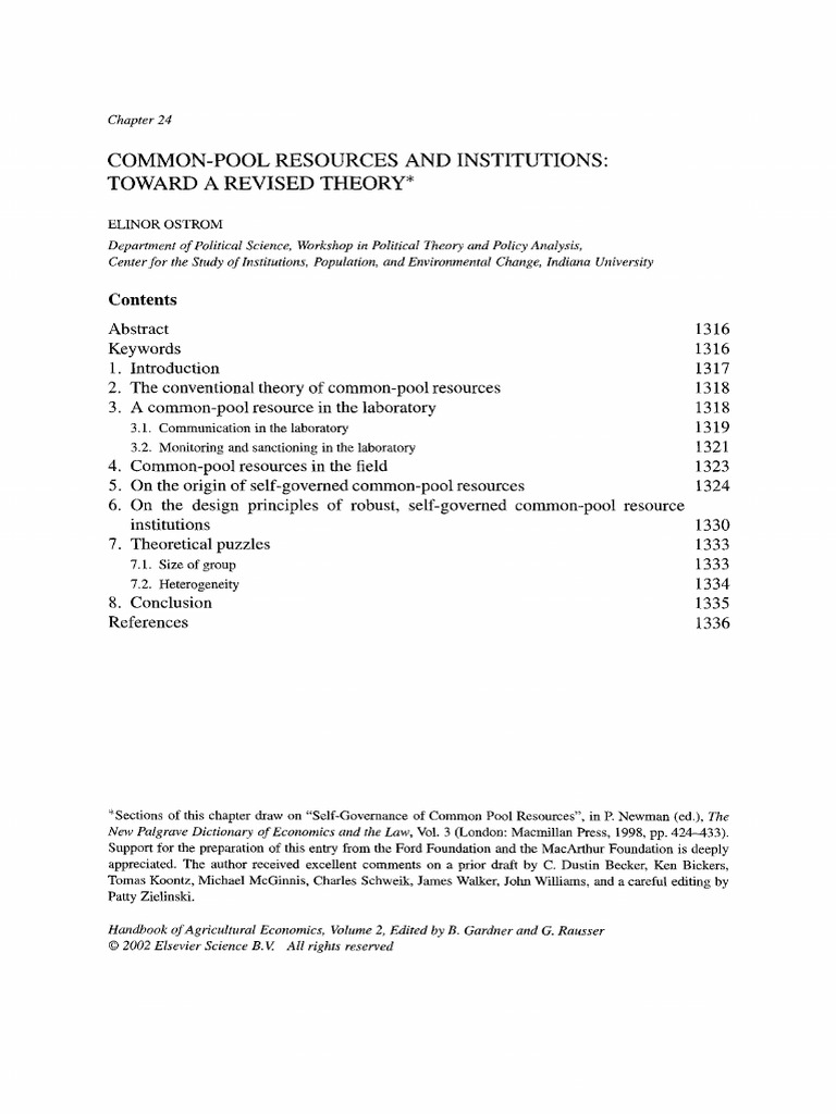 Common-Pool Resources and Institutions - Toward A Revised Theory | PDF
