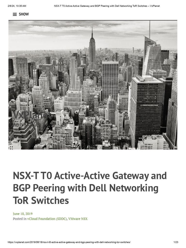 NSX-T T0 Active-Active Gateway and BGP Peering With Dell Networking ToR ...