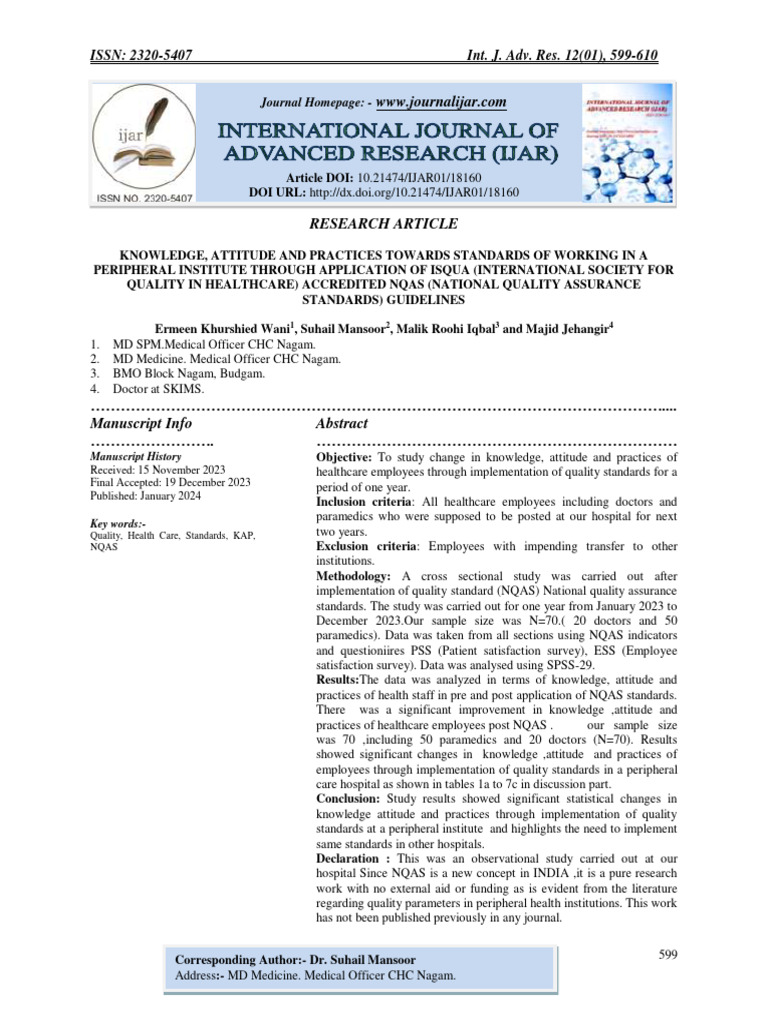 KAP Study on NQAS in Healthcare | PDF | Health Care | Patient
