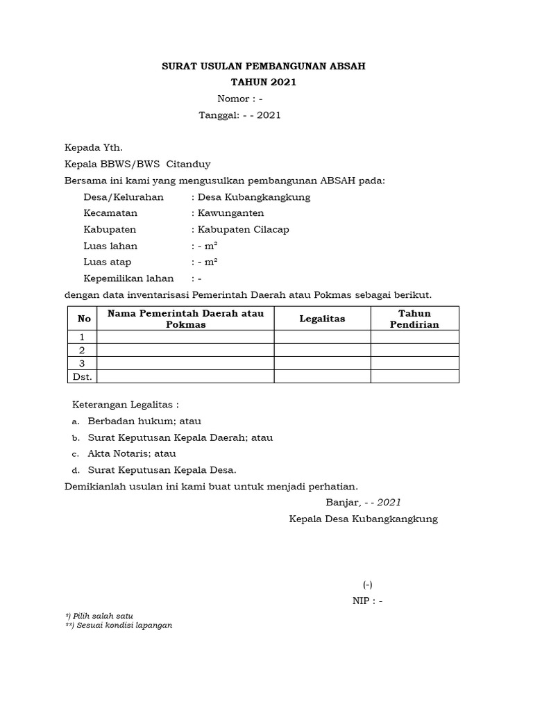 Surat Usulan Pembangunan Absah | PDF