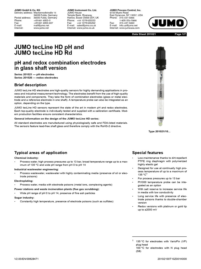 Jumo Tecline HD PH and Jumo Tecline HD RD: PH and Redox Combination ...