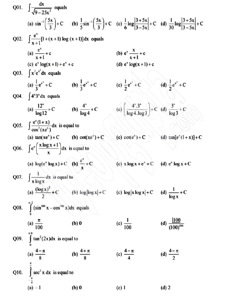 Integrals Worksheet | PDF | Functions And Mappings | Mathematics