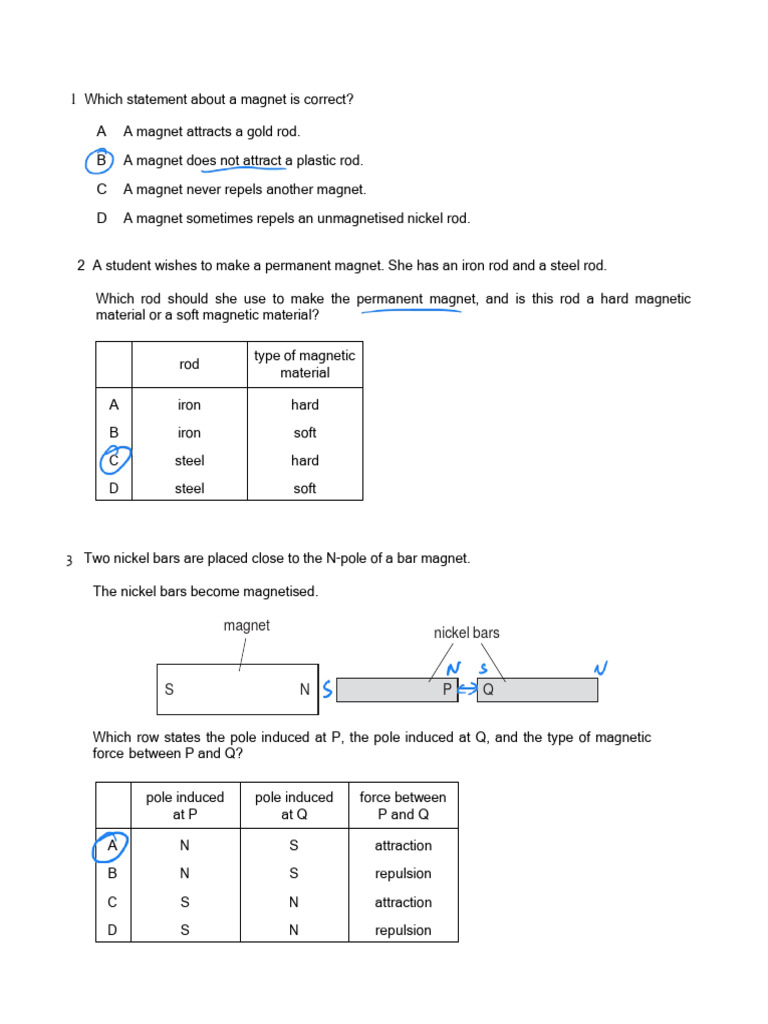 Quiz Practice | PDF | Magnet | Magnetism